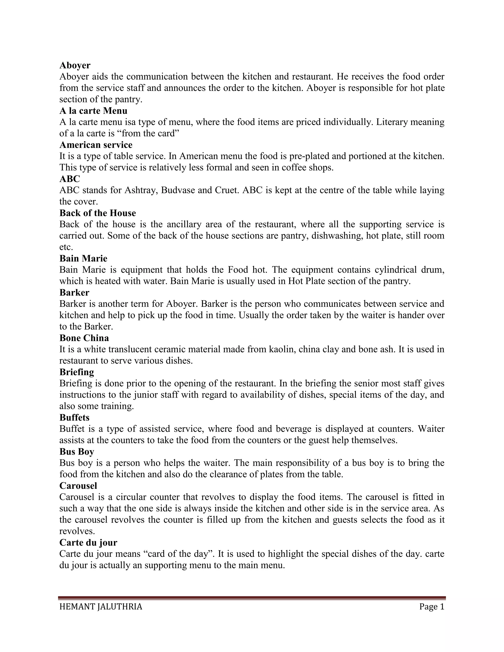 F&b service basicterminology | PDF