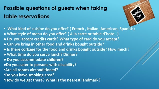 FBS Lesson 1.1. Take Table Reservation (food and beverage services).pptx