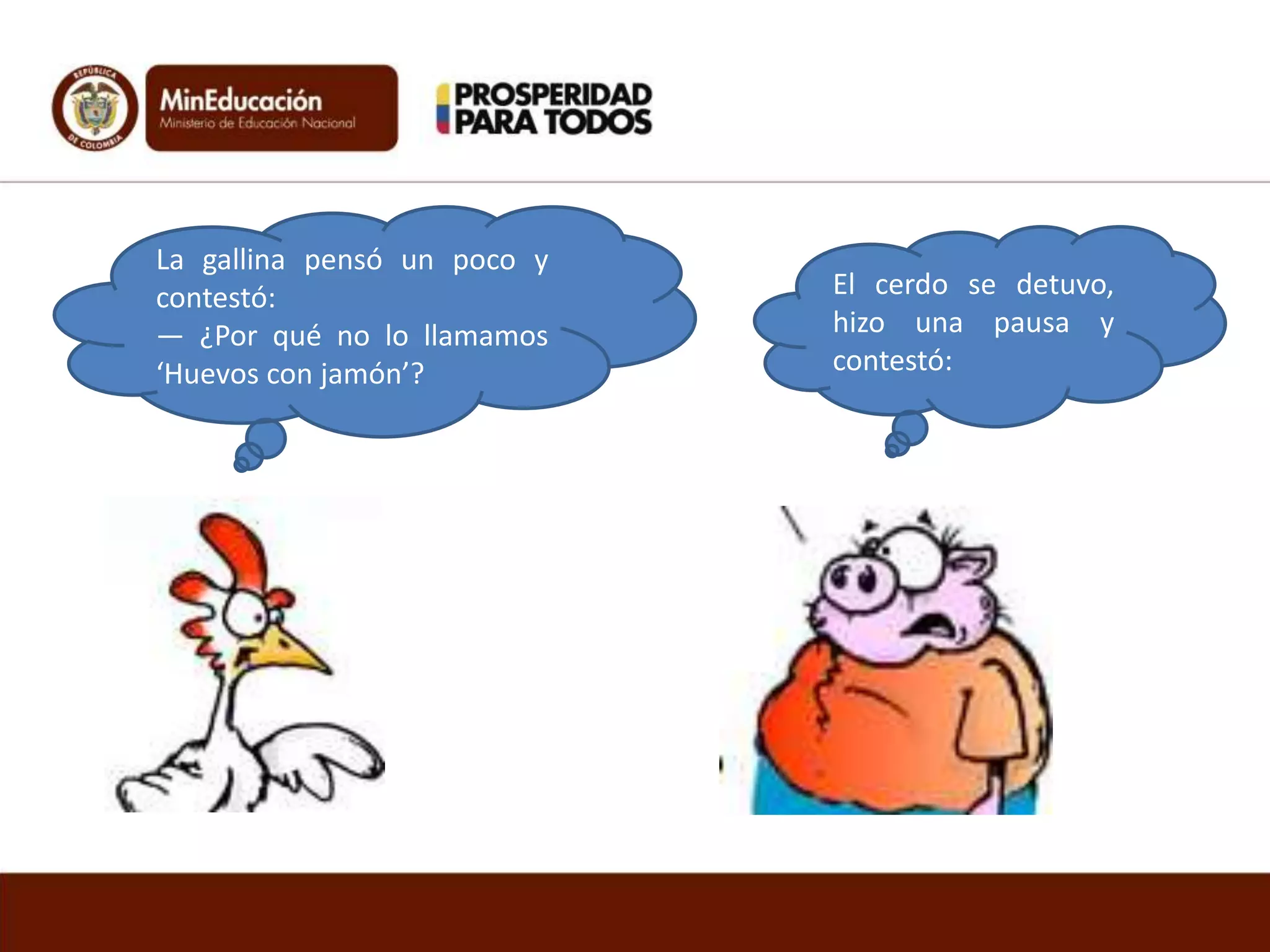 Fábula de la gallina y el cerdo comprometido ó involucrado | PPTX