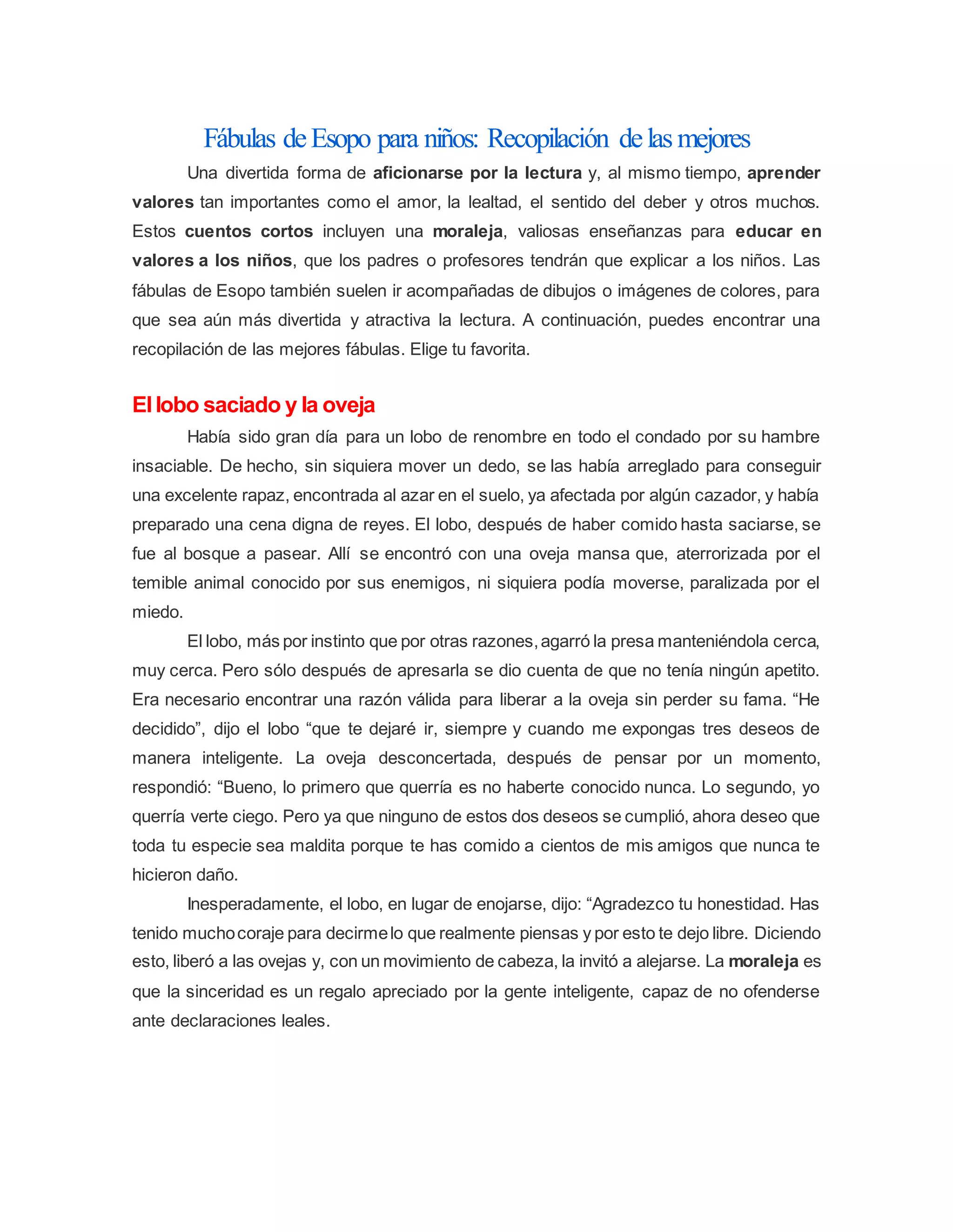 Fábulas de Esopo para niños | PDF