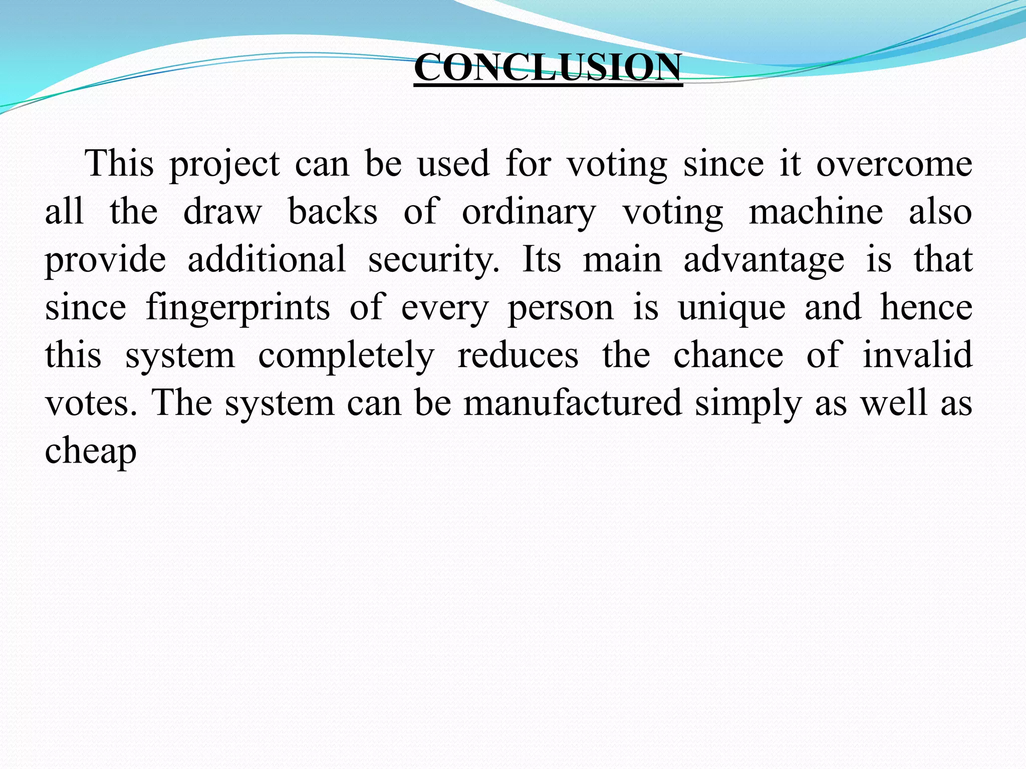 Fingerprint based voting machine ppt | PPTX