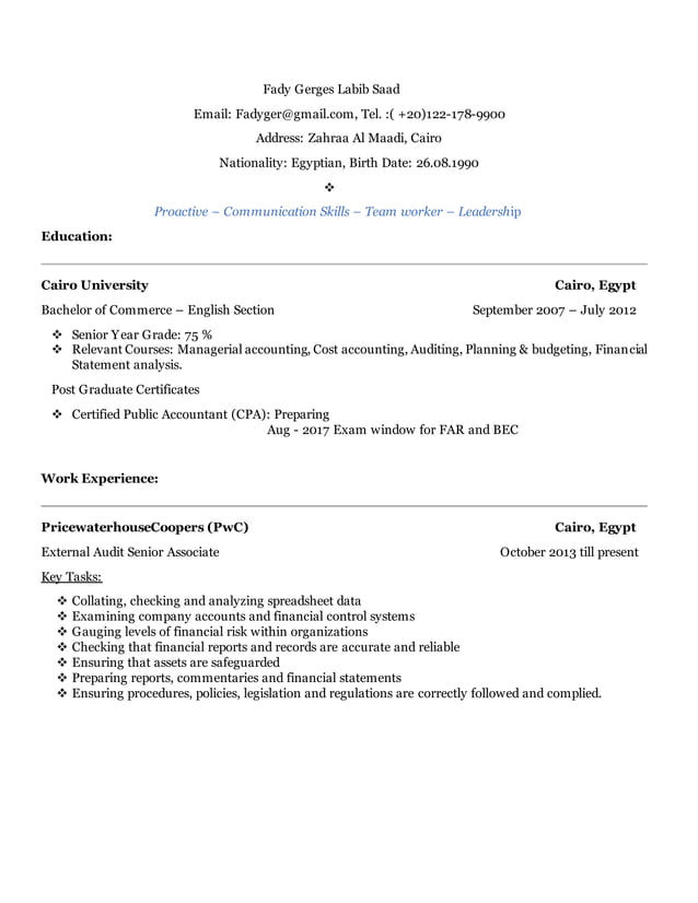 Fady Saad CV | DOCX | Business Accounting & Finance | Business