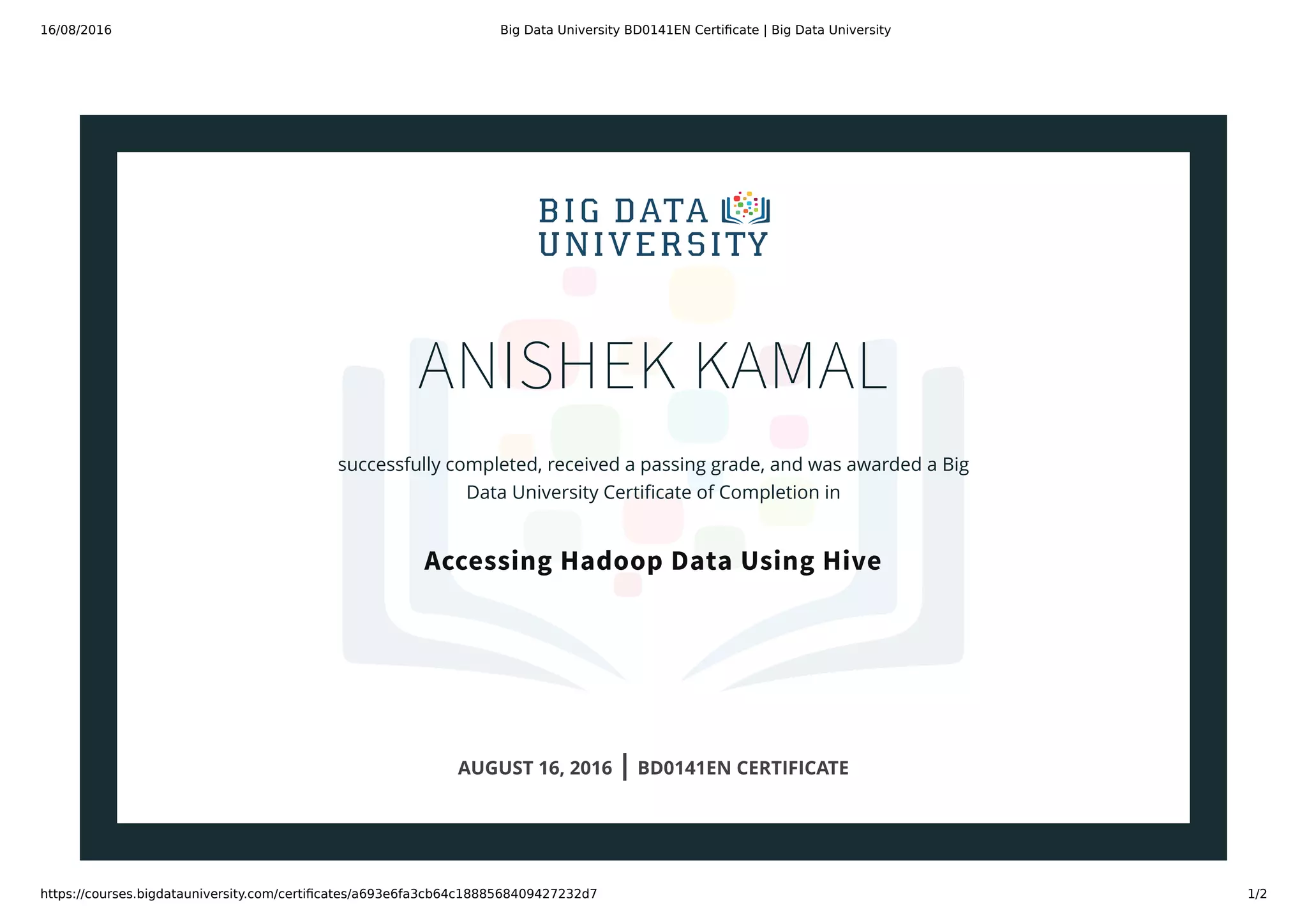 Big Data University BD0141EN Certificate _ Big Data University | PDF