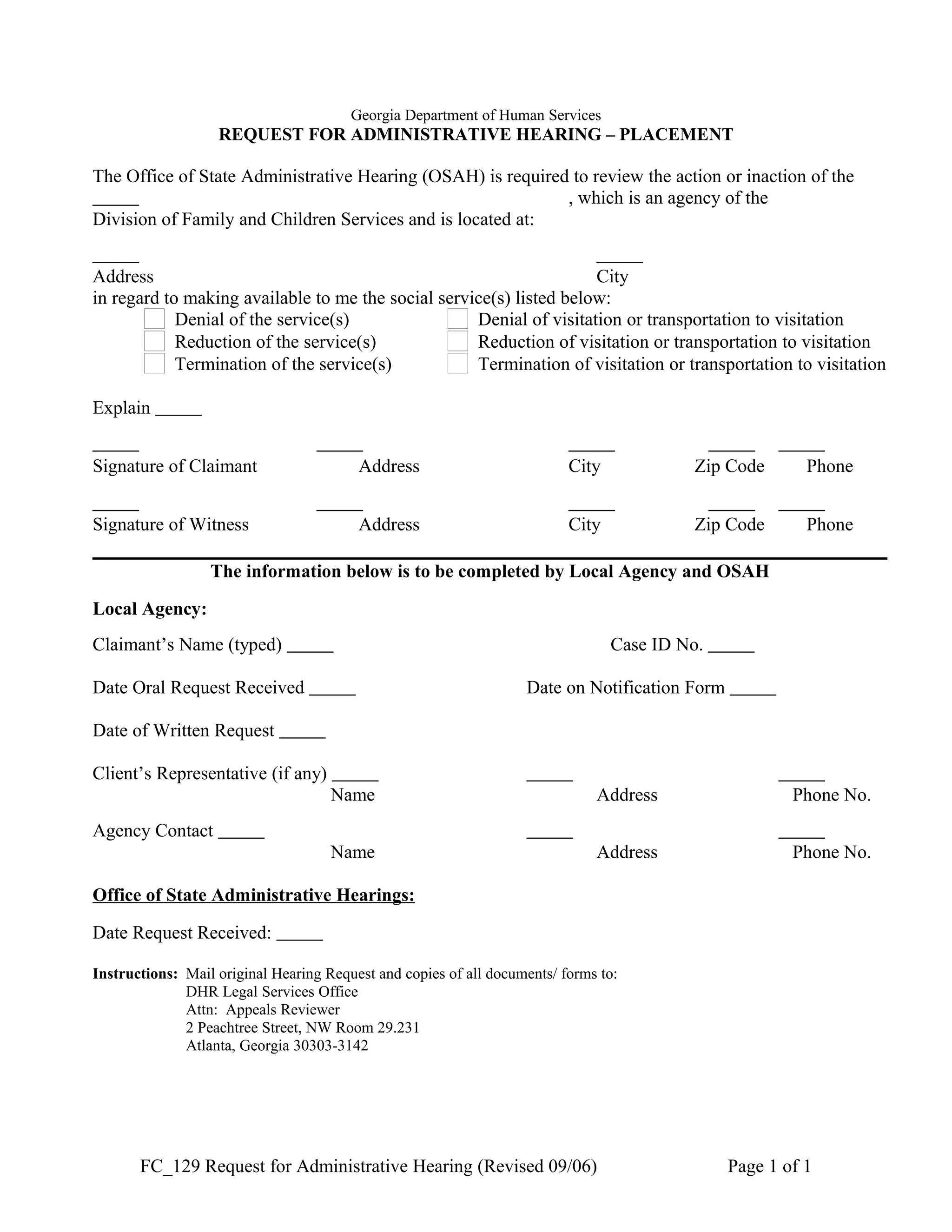 Fc 129 request for administrative hearing | DOC