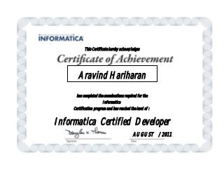 Informatica Certified Developer Certificate