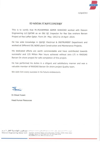 Safety Officer Experience Certificate