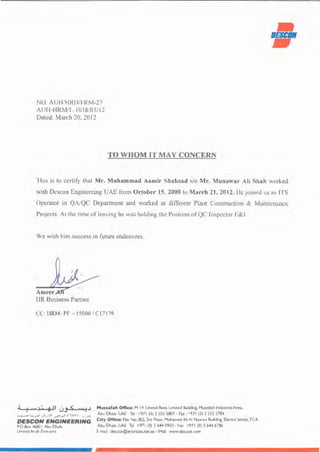 Safety Officer Experience Certificate