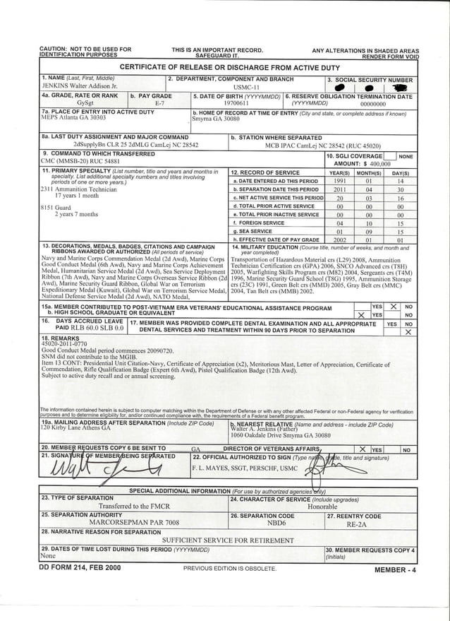 JENKINS DD 214 | PDF