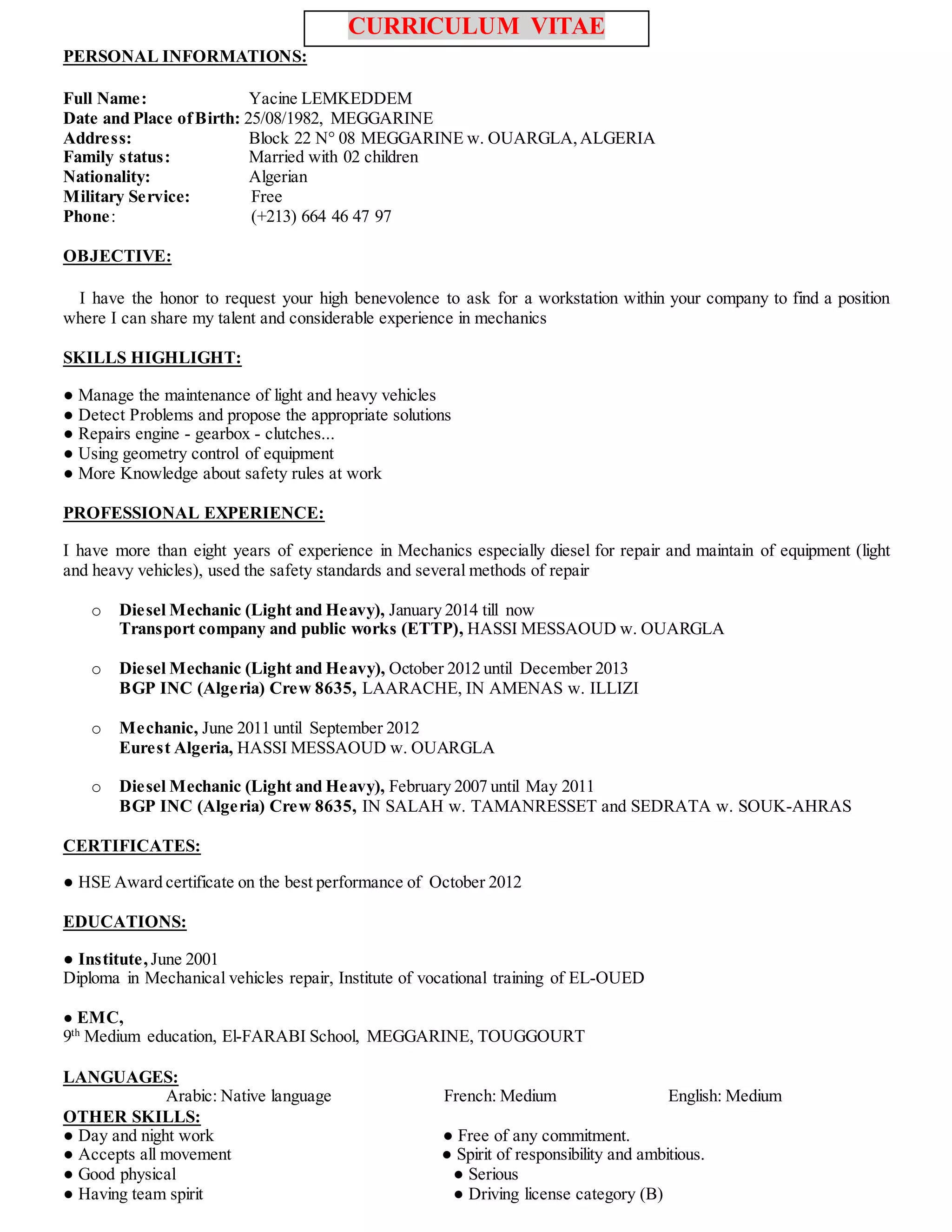 YACINE CV (En) | PDF