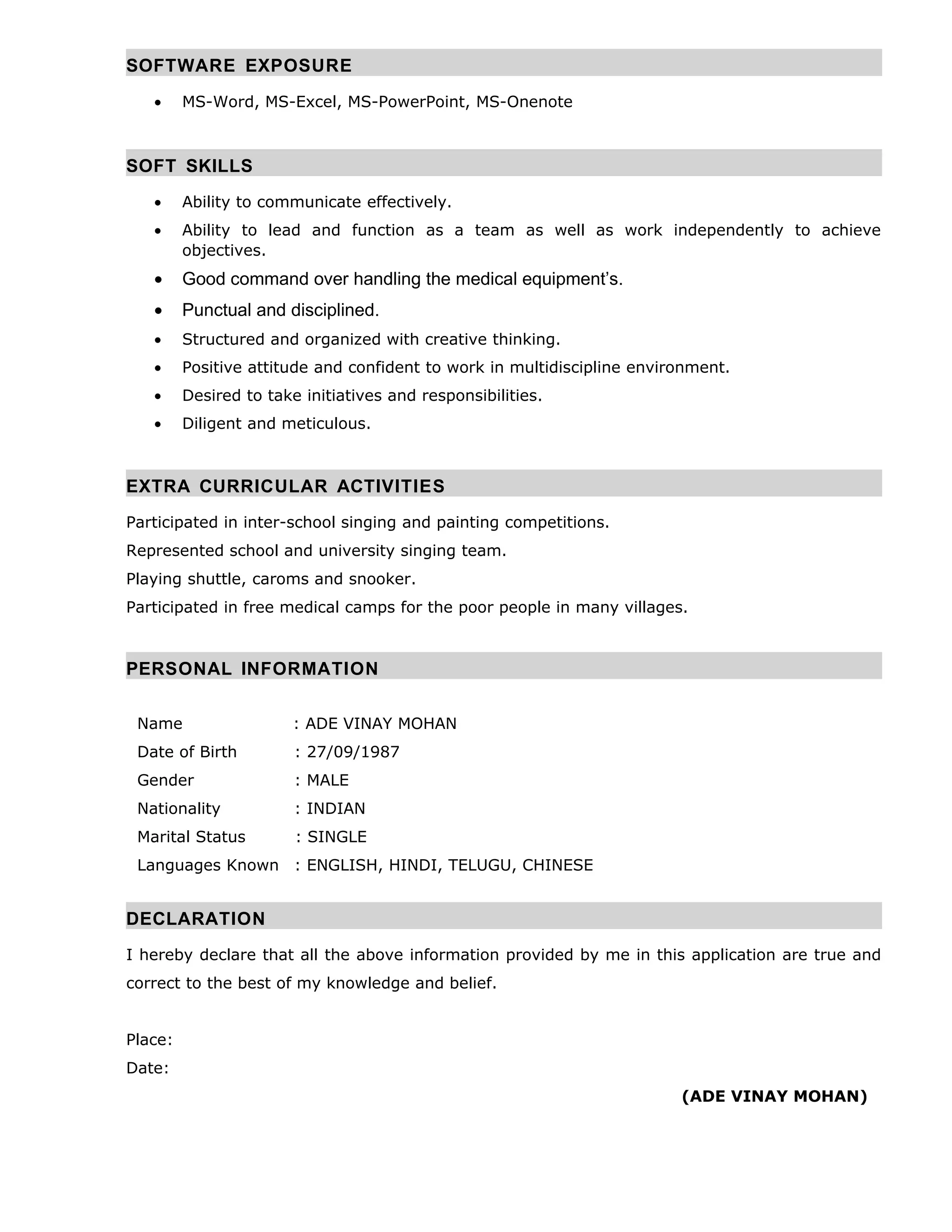 ade vinay mohan resume | DOC