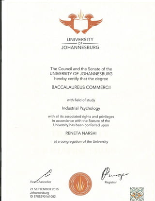 UJ BCOM Certificate | PDF