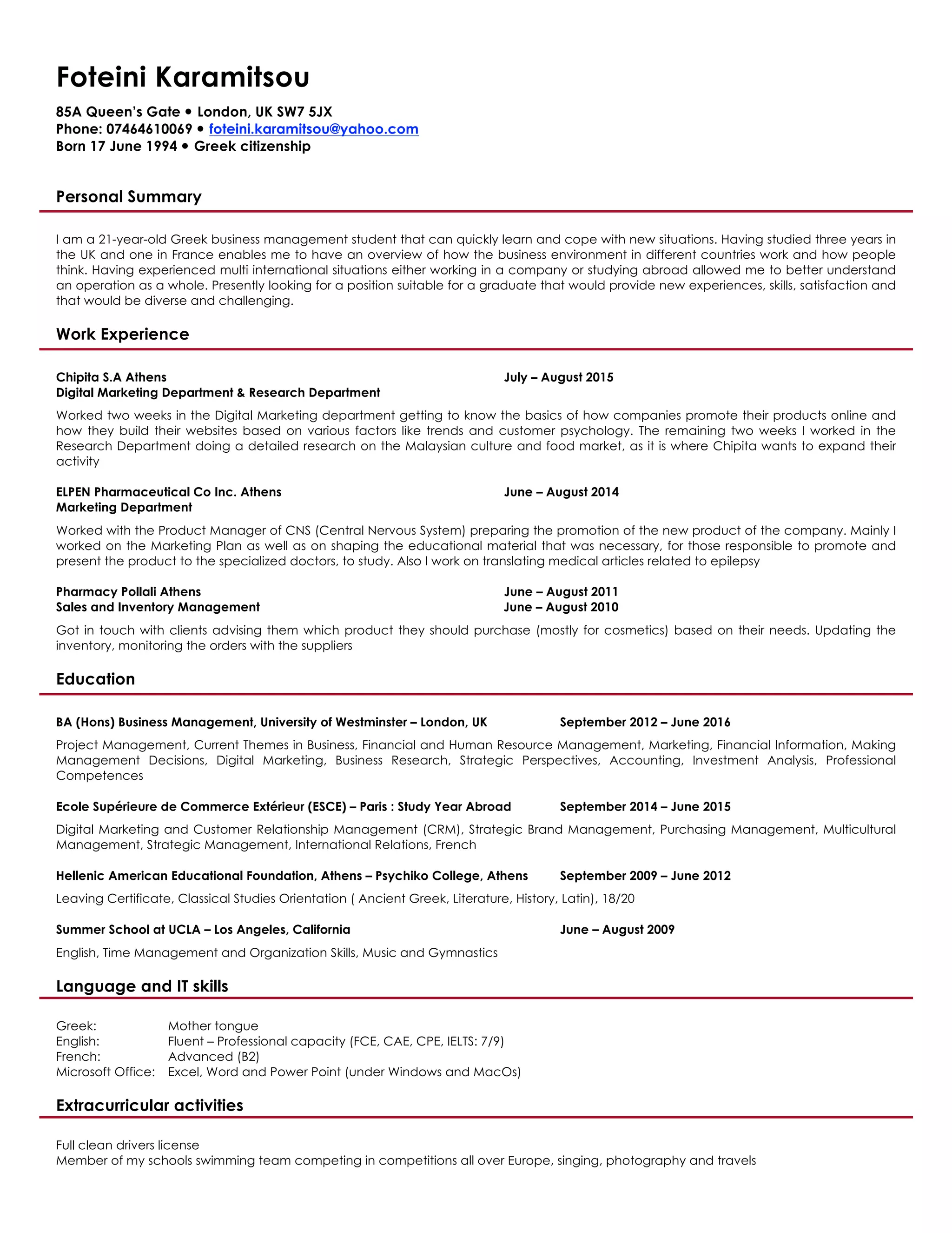 Foteini Karamitsou CV | PDF