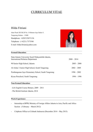 cv hilda fitriani with photo | PDF