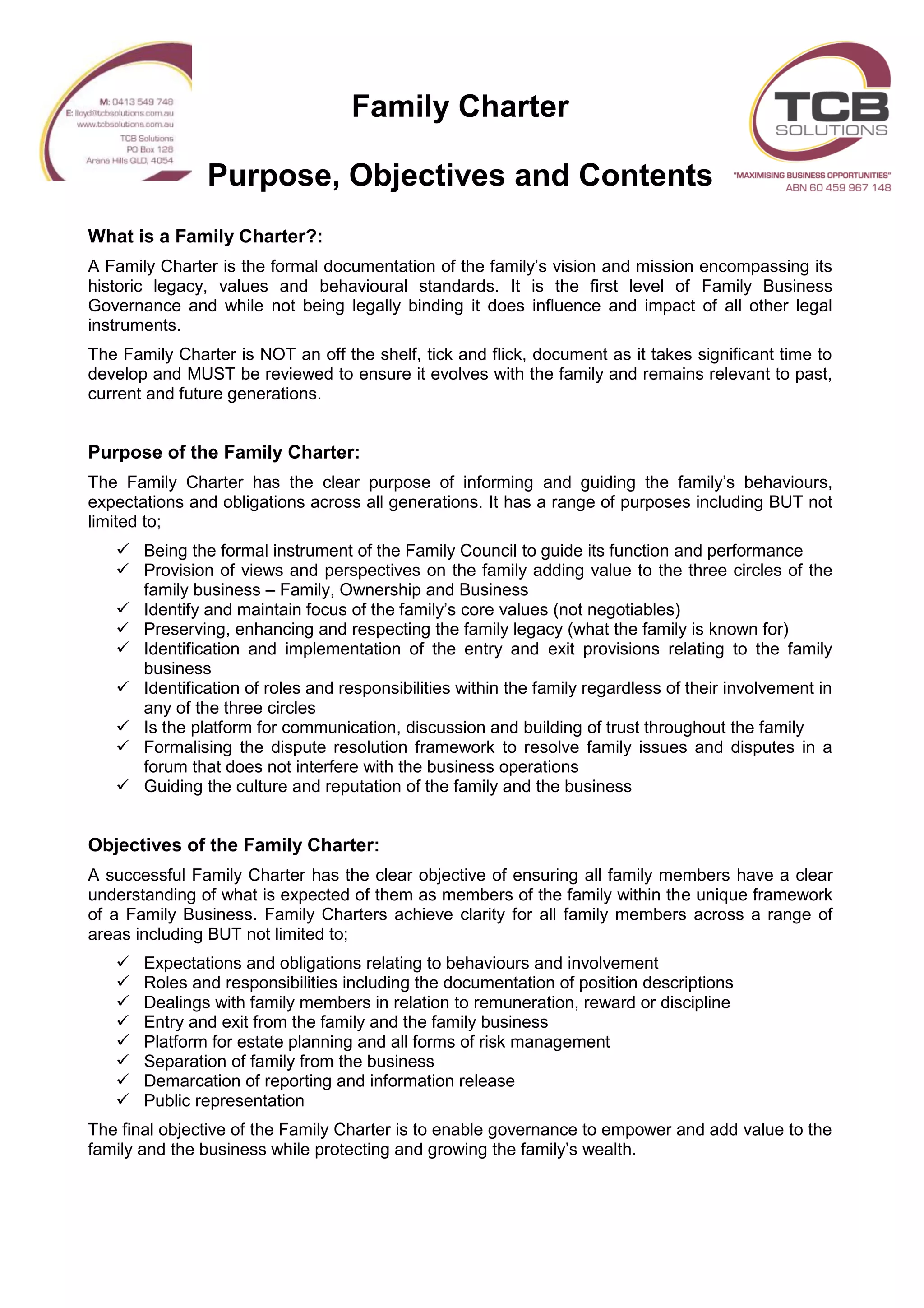 20160618 Family Charter Summary | PDF
