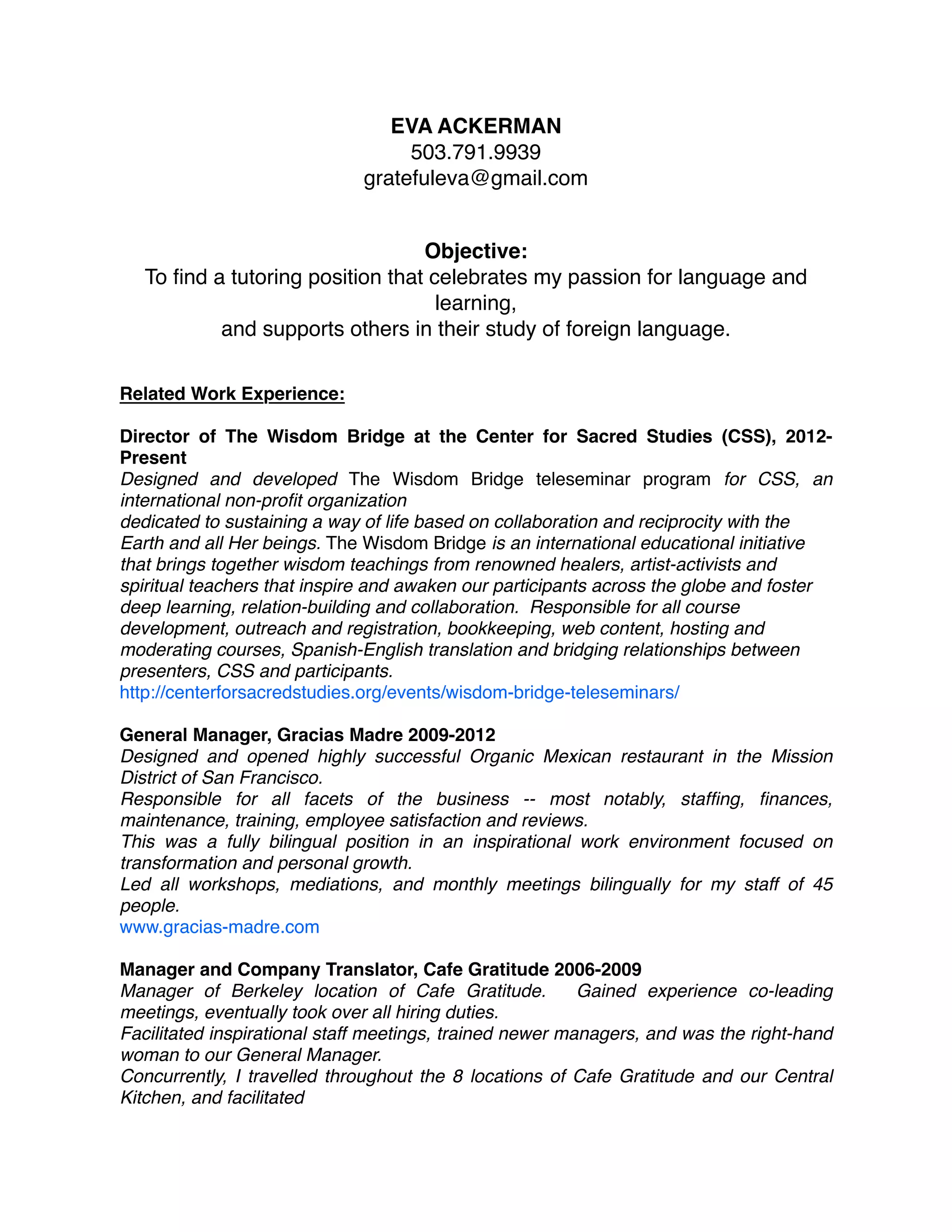 Eva Language Resume | PDF