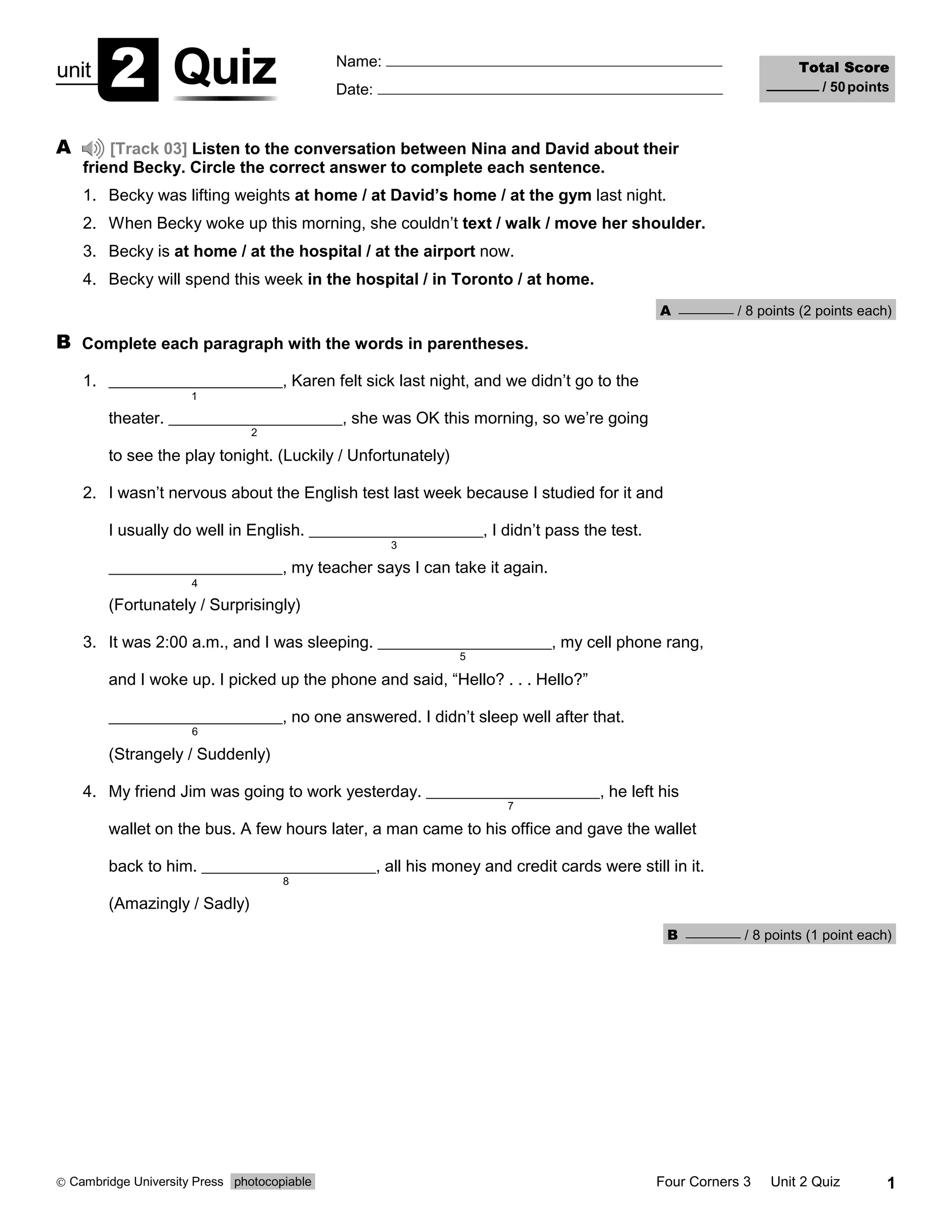 Four Corners 3 Quiz | PDF