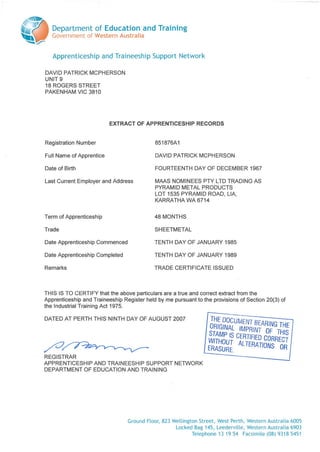 Trade certificate extract | PDF