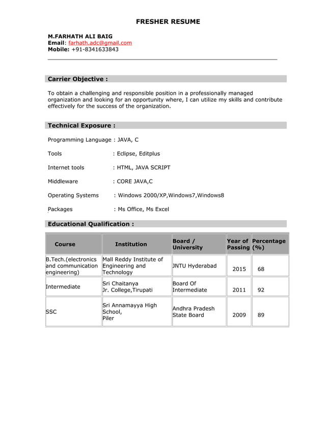 Btech_Fresher_2015_resume | PDF