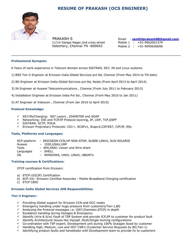 OCS ENGINEER_PRAKASH S | PDF