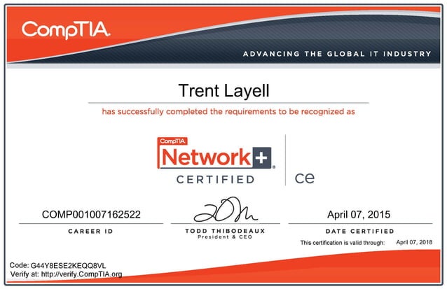 CompTIA Network+ ce certificate