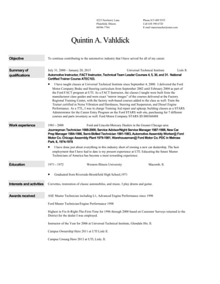 Resume of Quintin A. Vahldick | DOC