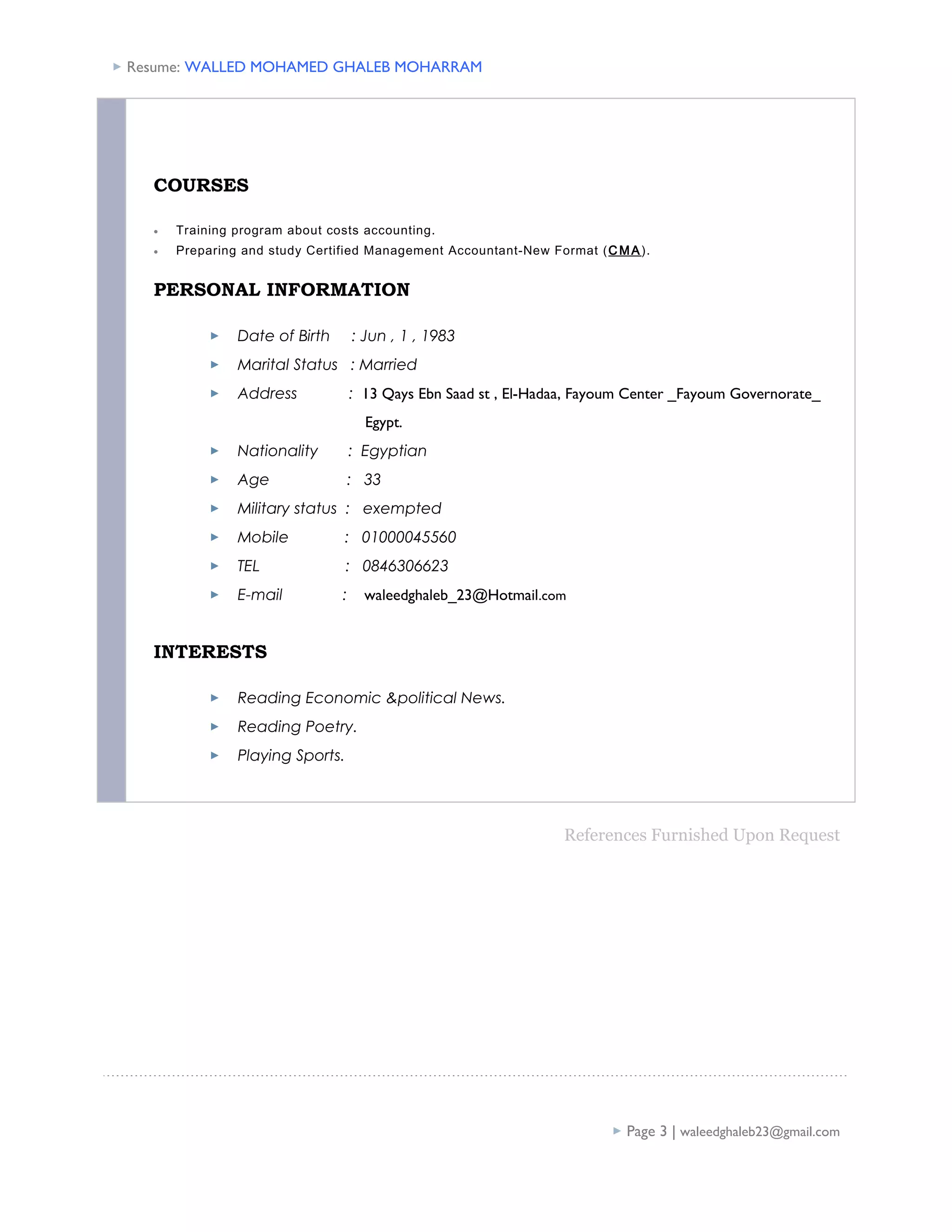 Waleed Ghaleb C.V | DOC | Business Accounting & Finance | Business