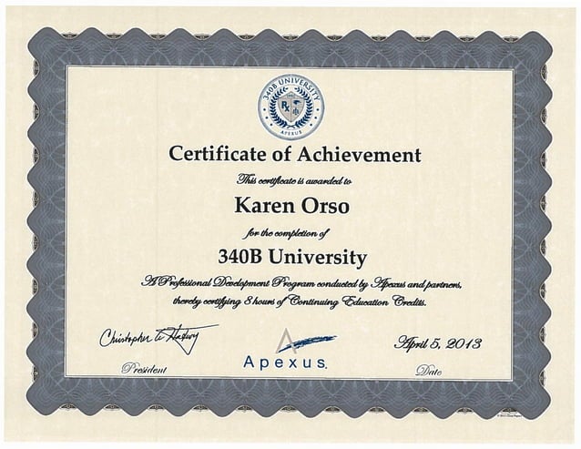 Karen Orso 340B U Certificate | PDF