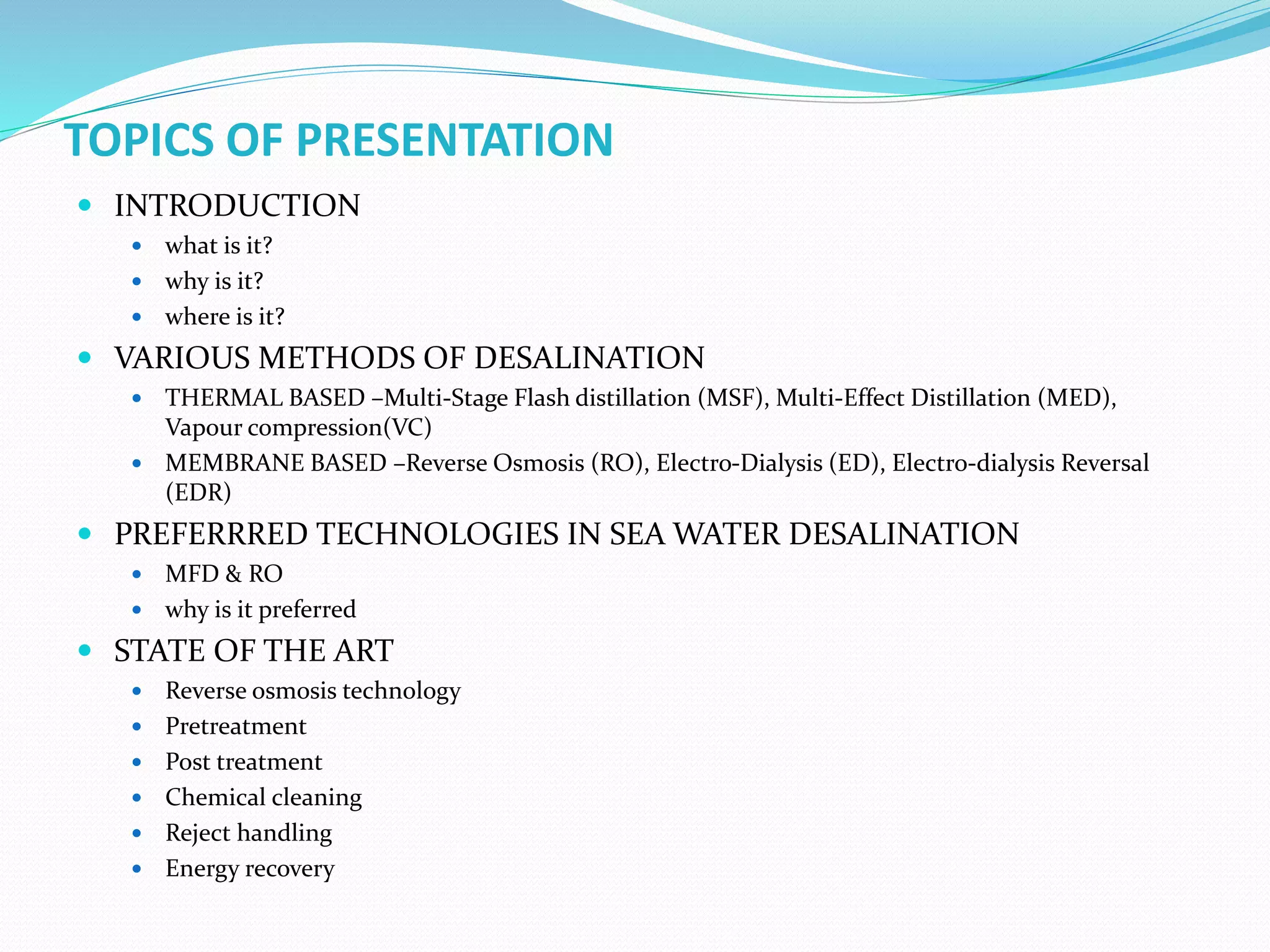 SEA WATER DESALINATION | PPTX