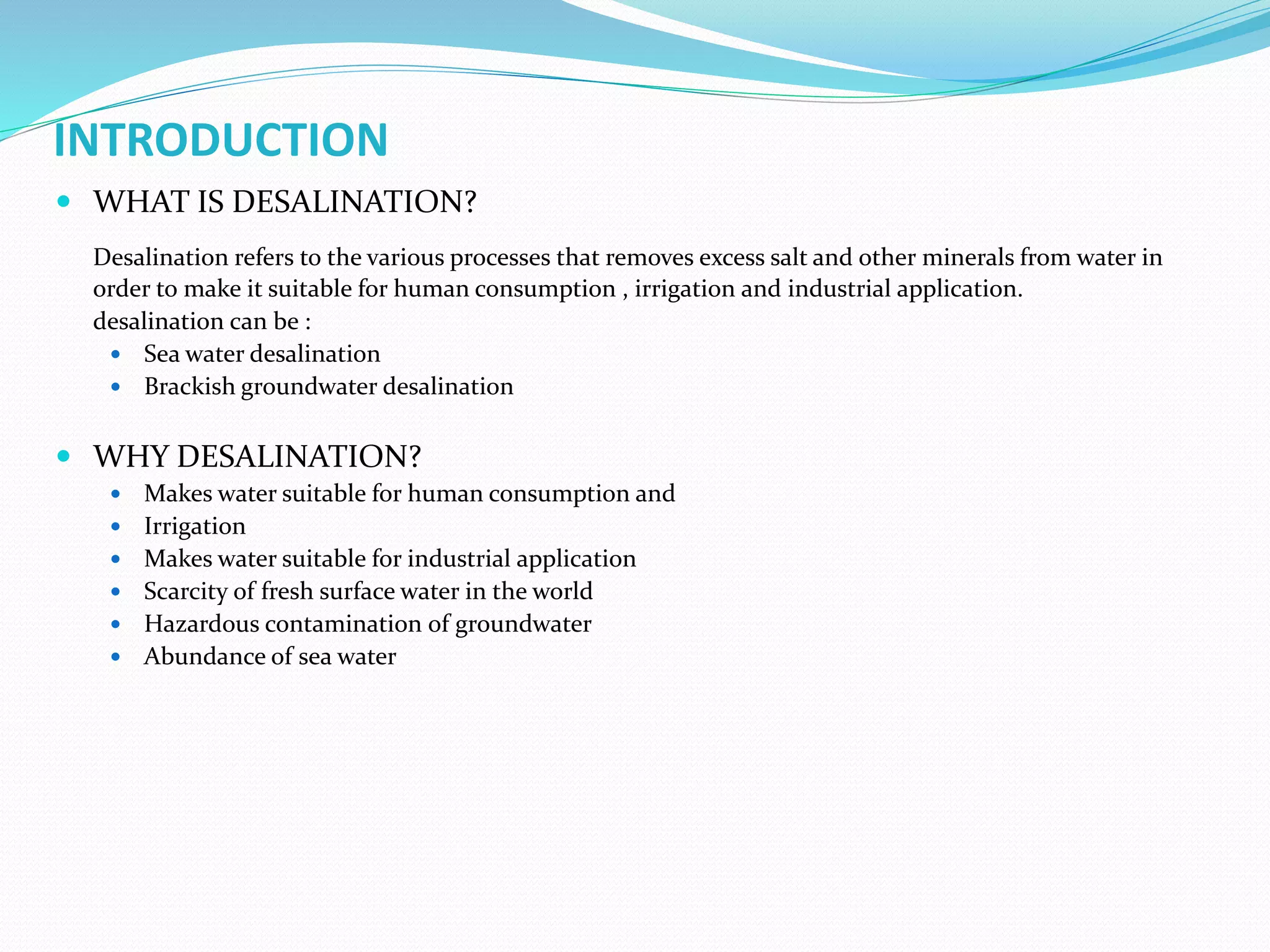 SEA WATER DESALINATION | PPTX