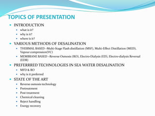 SEA WATER DESALINATION | PPTX