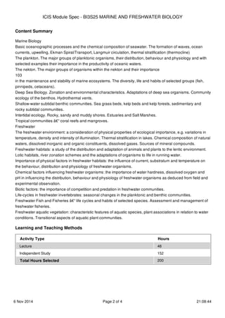 ICIS Module Spec - BI3S25 MARINE AND FRESHWATER BIOLOGY | PDF