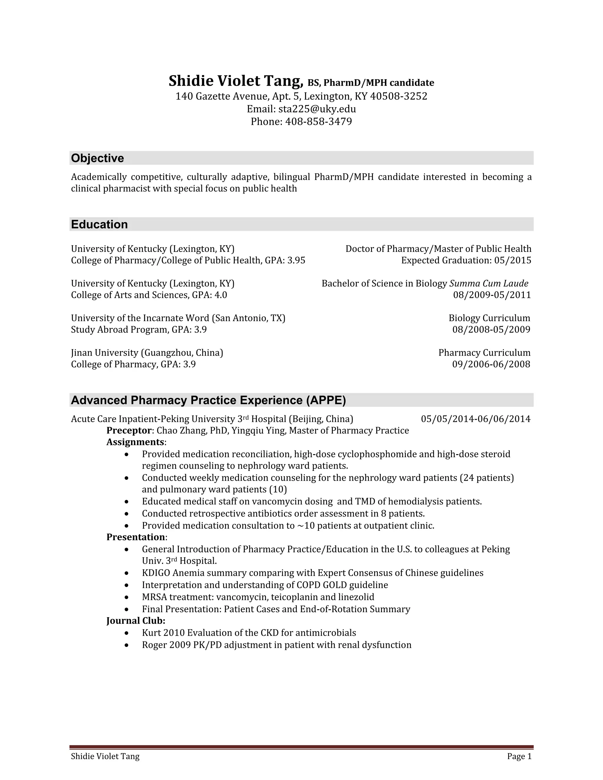 Tang_Shidie Resume | PDF