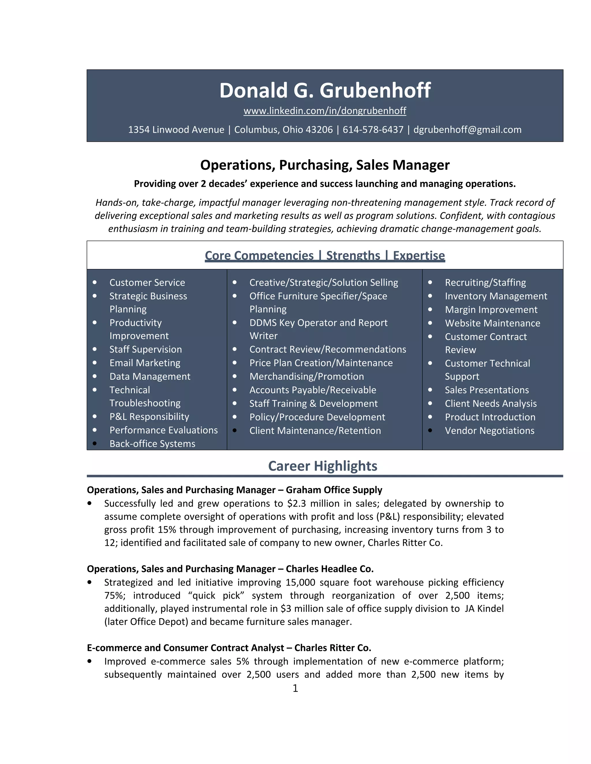 Grubenhoff, Donald 2017 resume | PDF