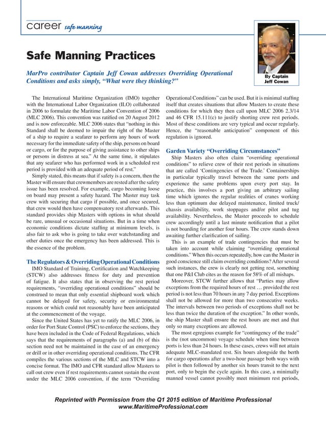 Safe Manning JCowan pg38 MP March15 | PDF