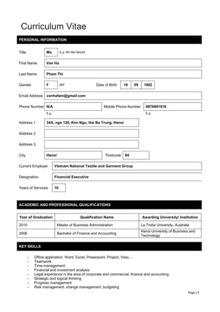 161013 Pham Thi Van Ha CV updated | PDF