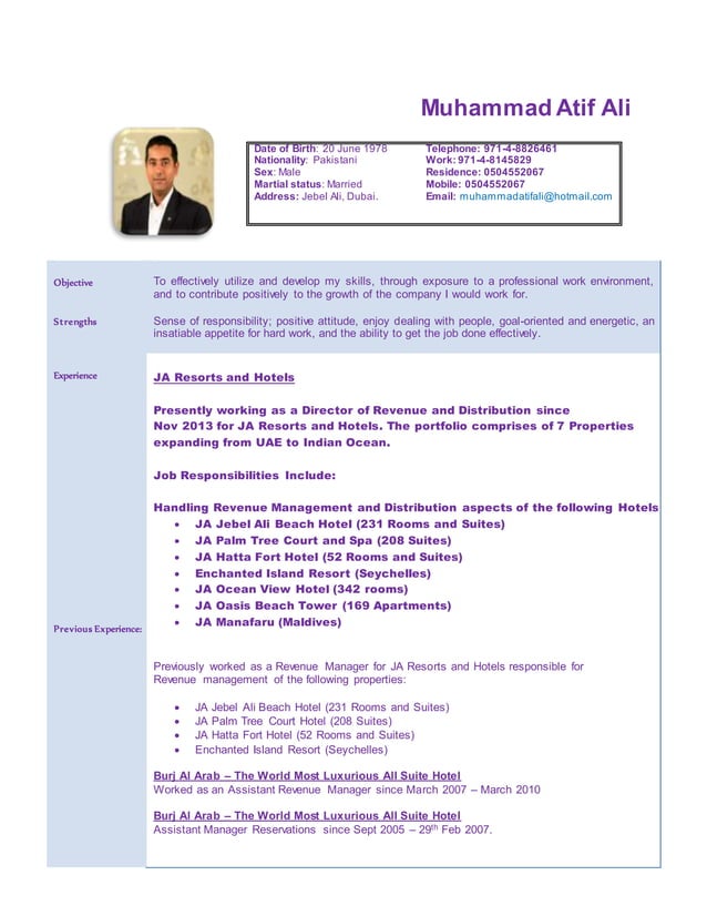 Muhammad Atif Ali CV 2015 | DOCX | Hotels and Motels | Travel Type