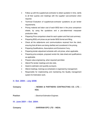 CV - Electrical Estimation Engineer | DOC