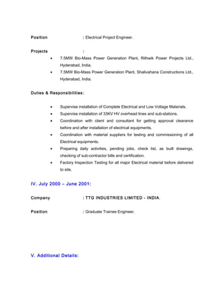 CV - Electrical Estimation Engineer | DOC