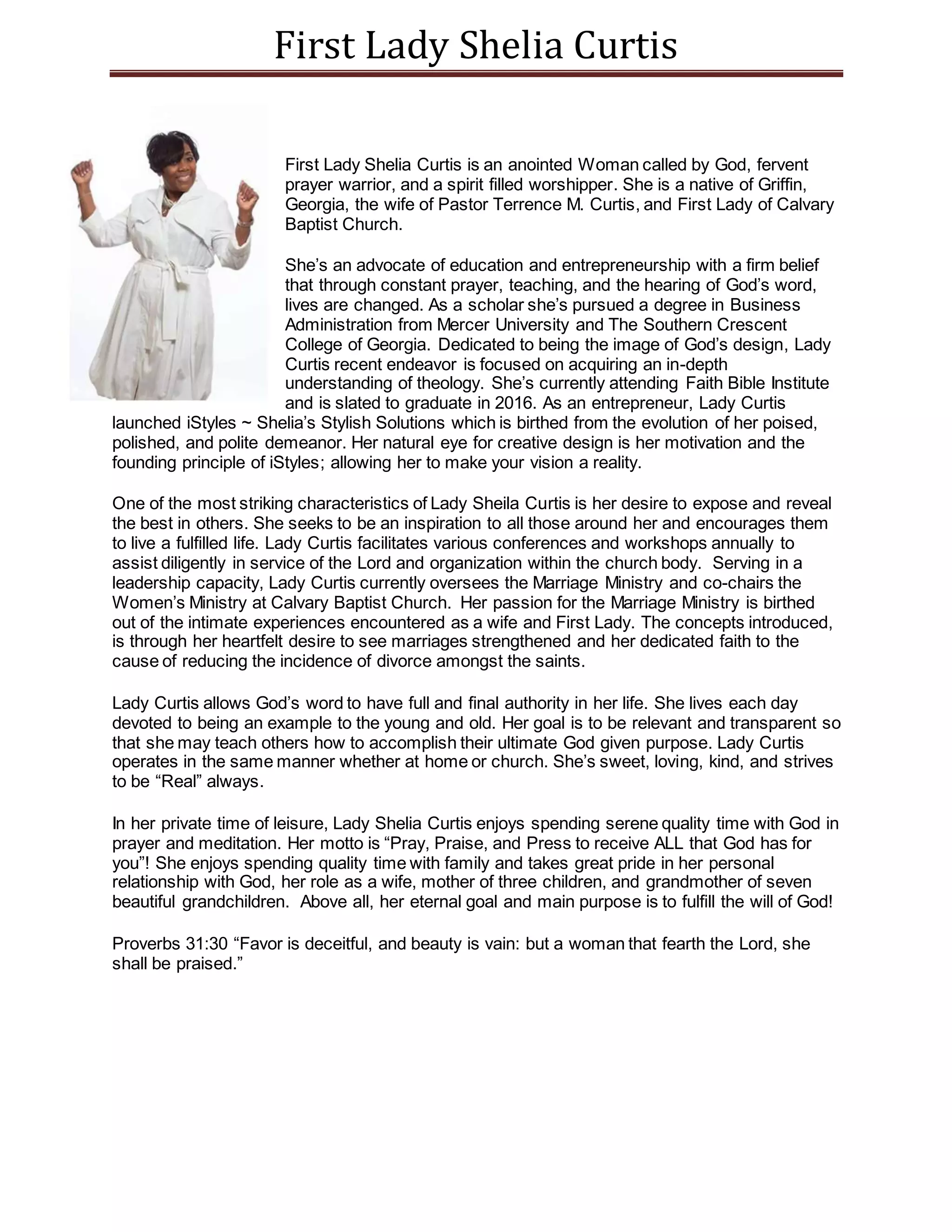 First Lady Shelia Curtis Bio | DOCX