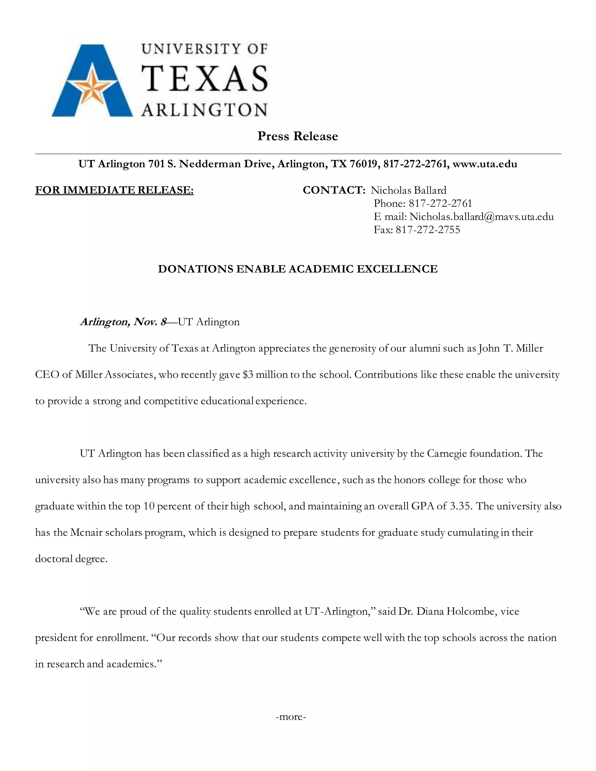 UTA Press Release | DOCX