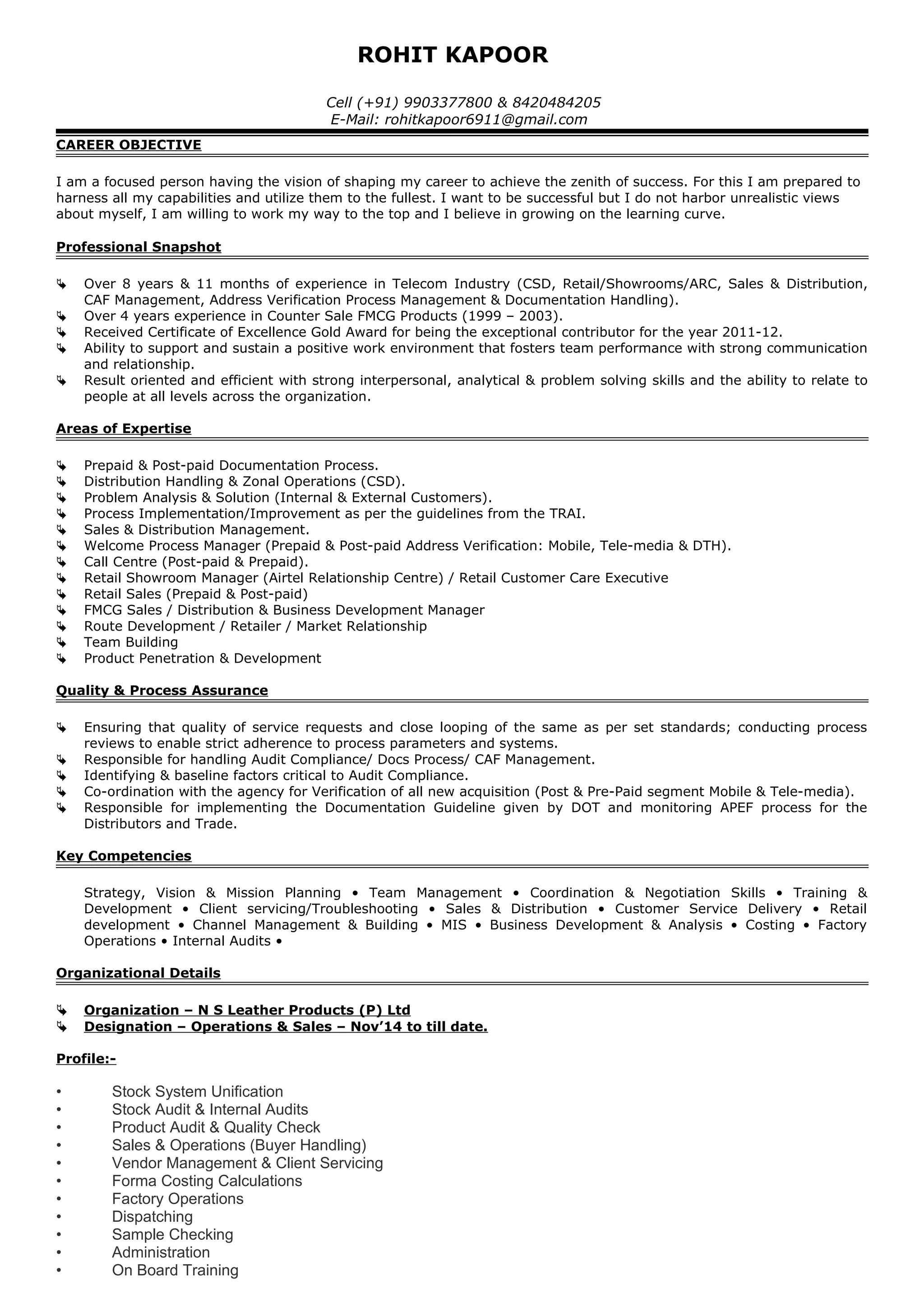 Resume ROHIT KAPOOR | DOC | Business Accounting & Finance | Business