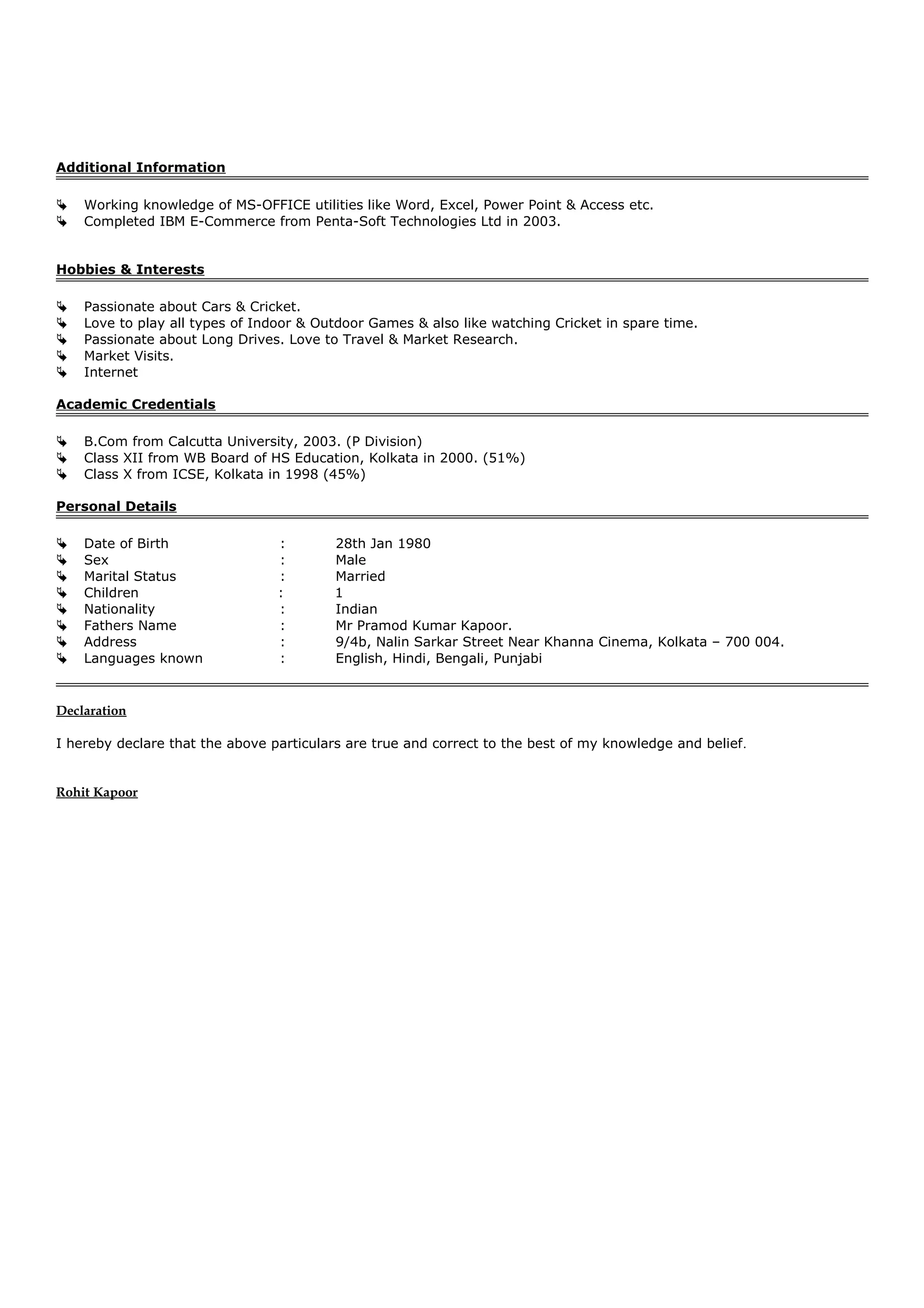 Resume ROHIT KAPOOR | DOC | Business Accounting & Finance | Business