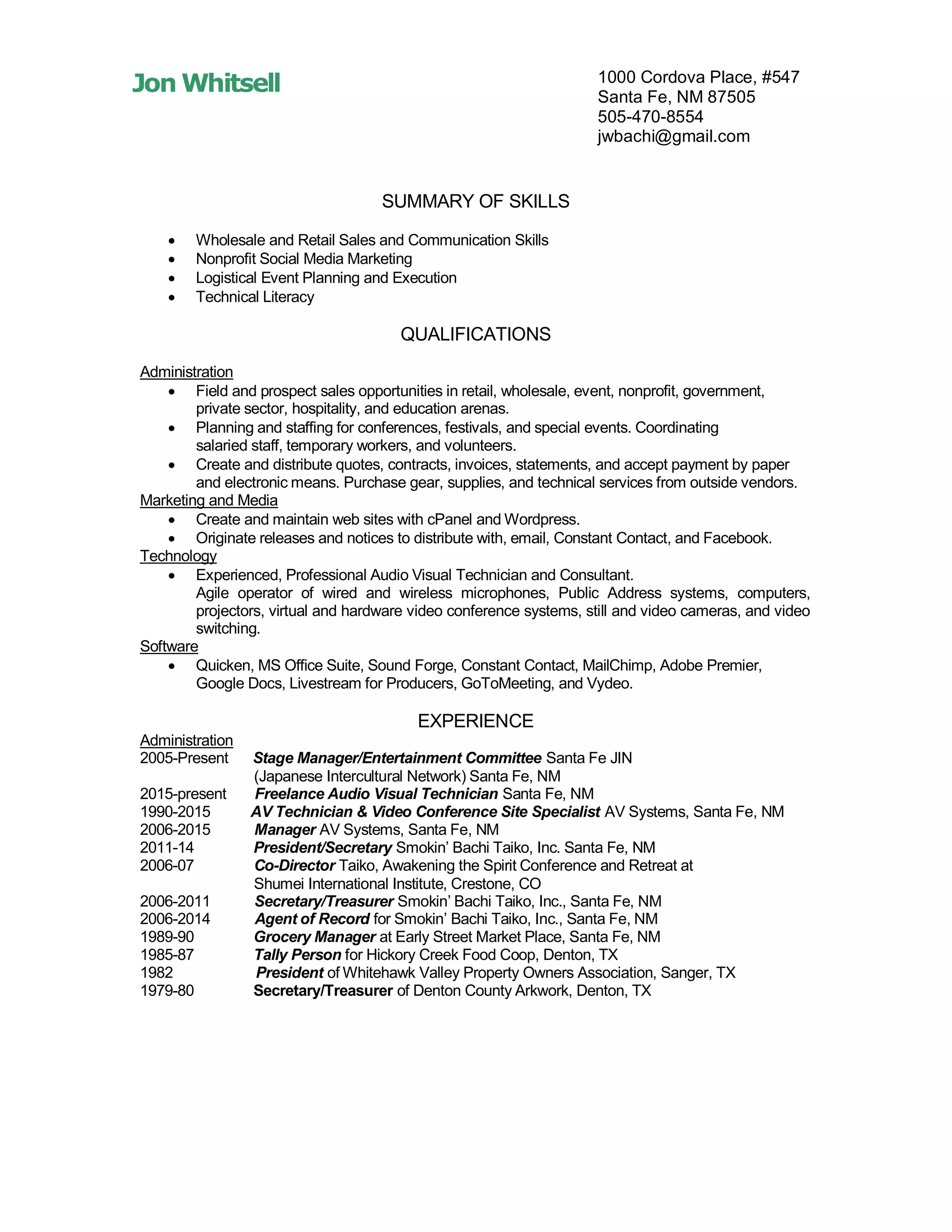 Jon Whitsell Resume.2 | PDF