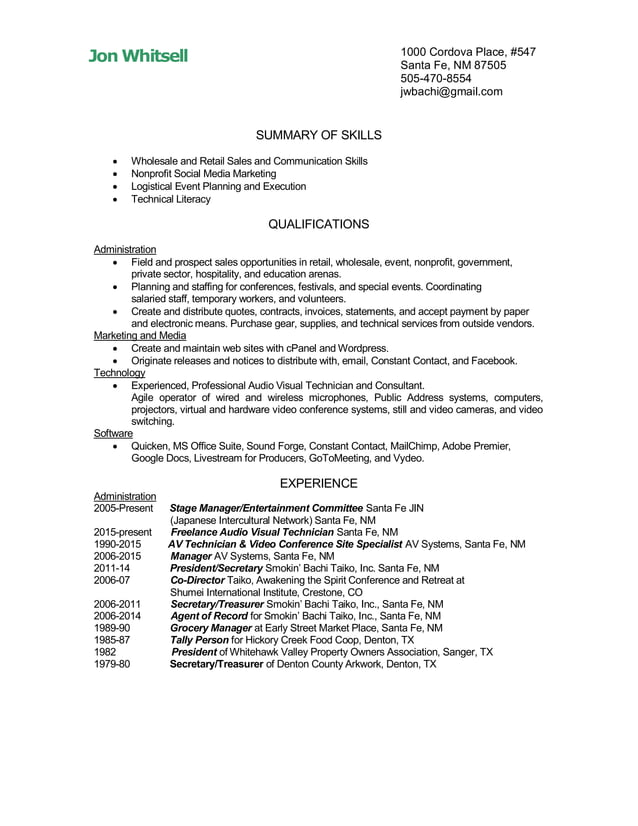 Jon Whitsell Resume.2 | PDF