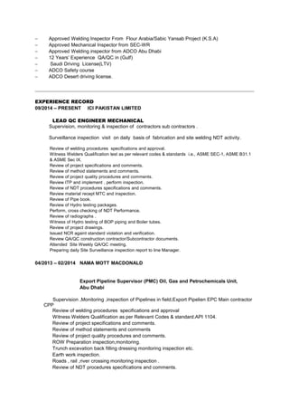 AKRAM CV QC Supervisor Mechanical | DOC