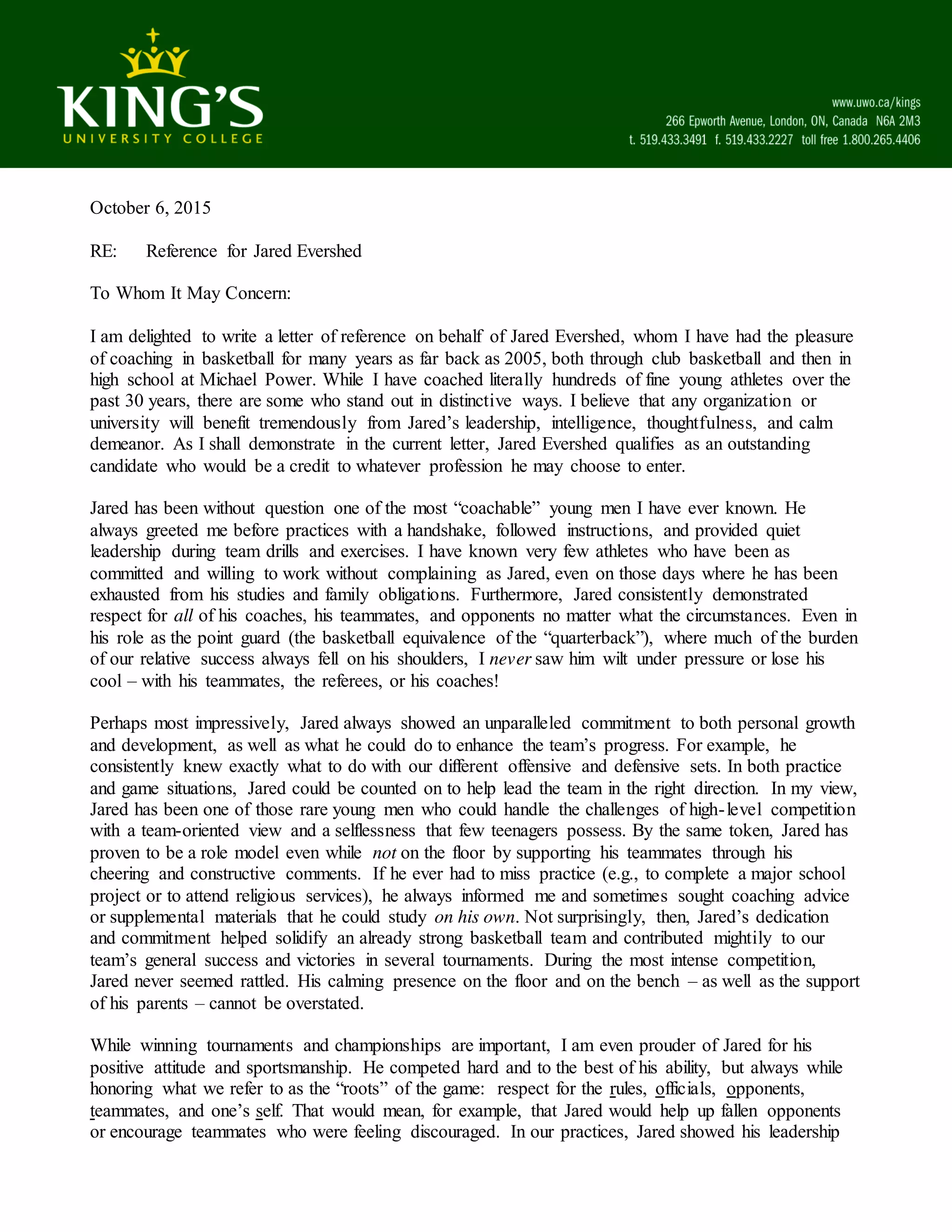 Evershed Jared Reference copy | PDF | College Basketball | College Sports