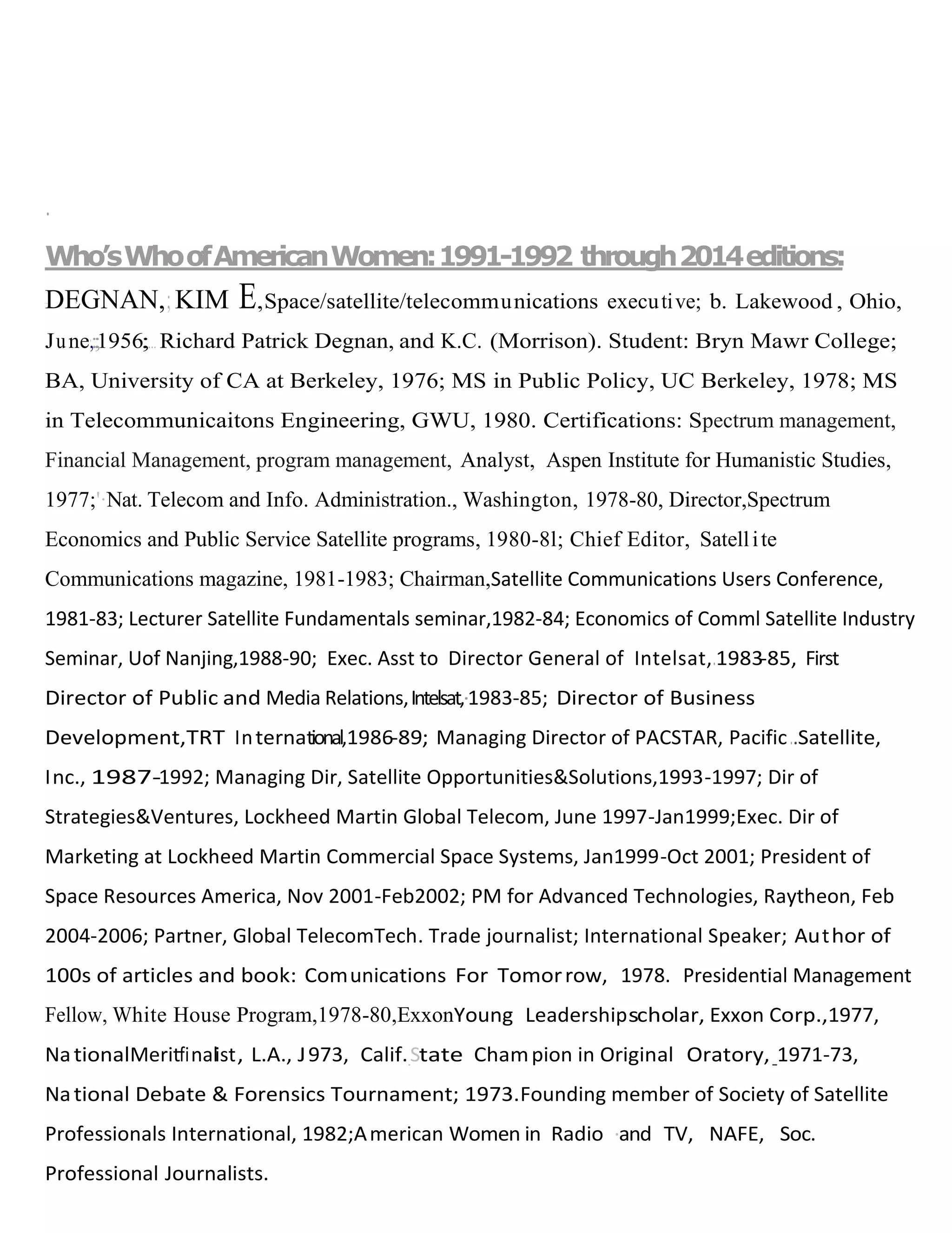 Degnan, Kim American Women BIO | PDF
