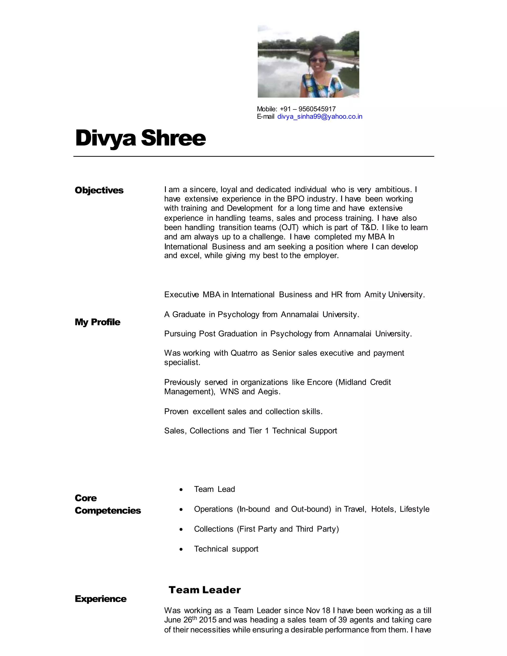 Resume - Divya Shree | DOCX