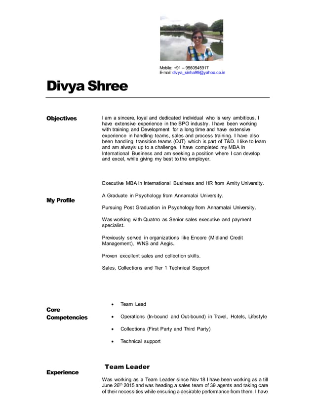 Resume - Divya Shree | DOCX | Business Administration | Business