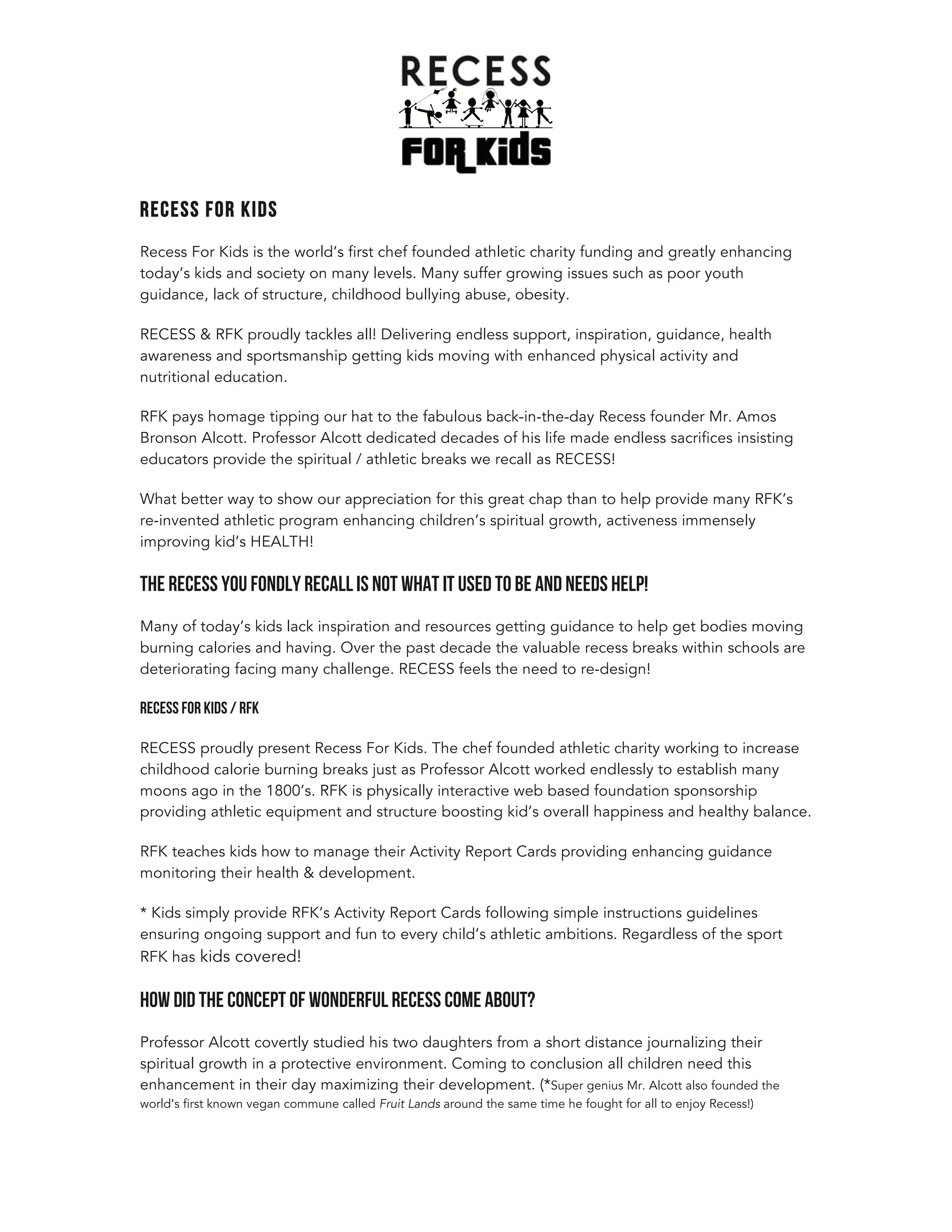 RECESS - PDF Recess For Kids Athletic Foundation Sept 2015 | PDF